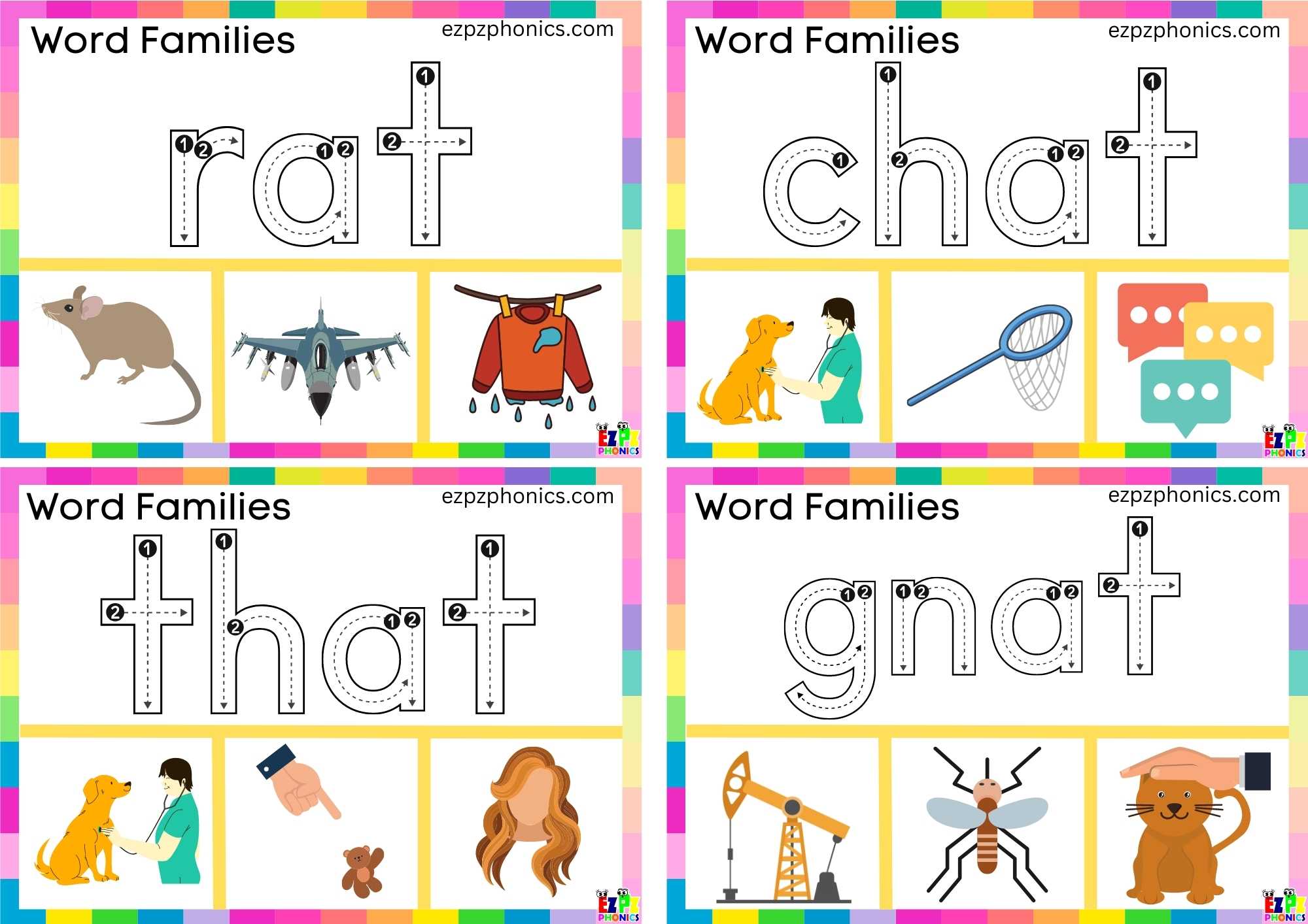 Word Family at trace the word and clip the correct image Clip cards group 2 - ezpzphonics.com